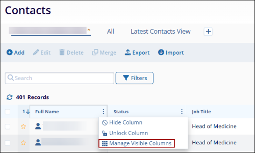 Manage Visible Columns